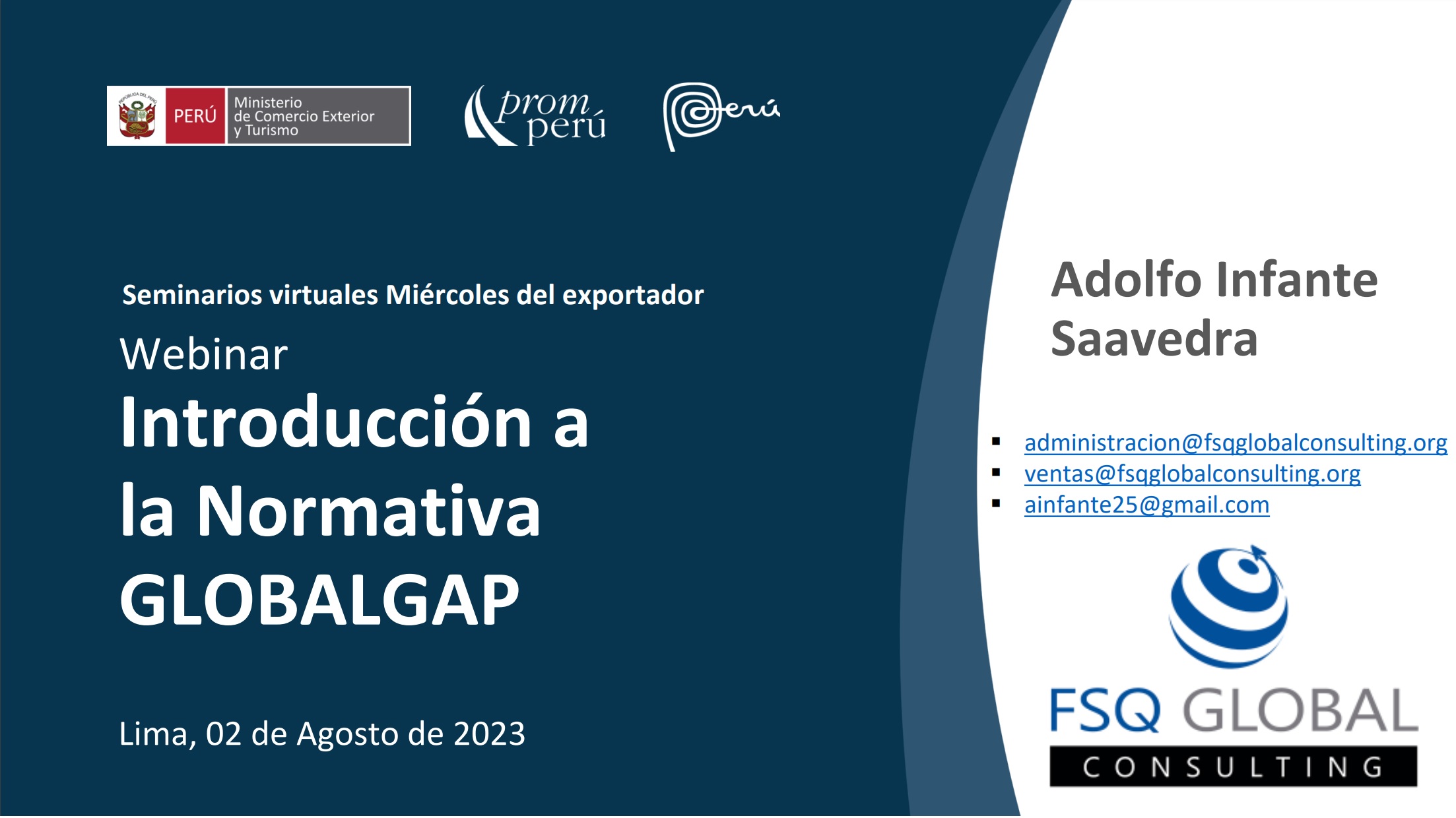 Presentación de Introducción a la norma Global GAP | PROMPERÚ